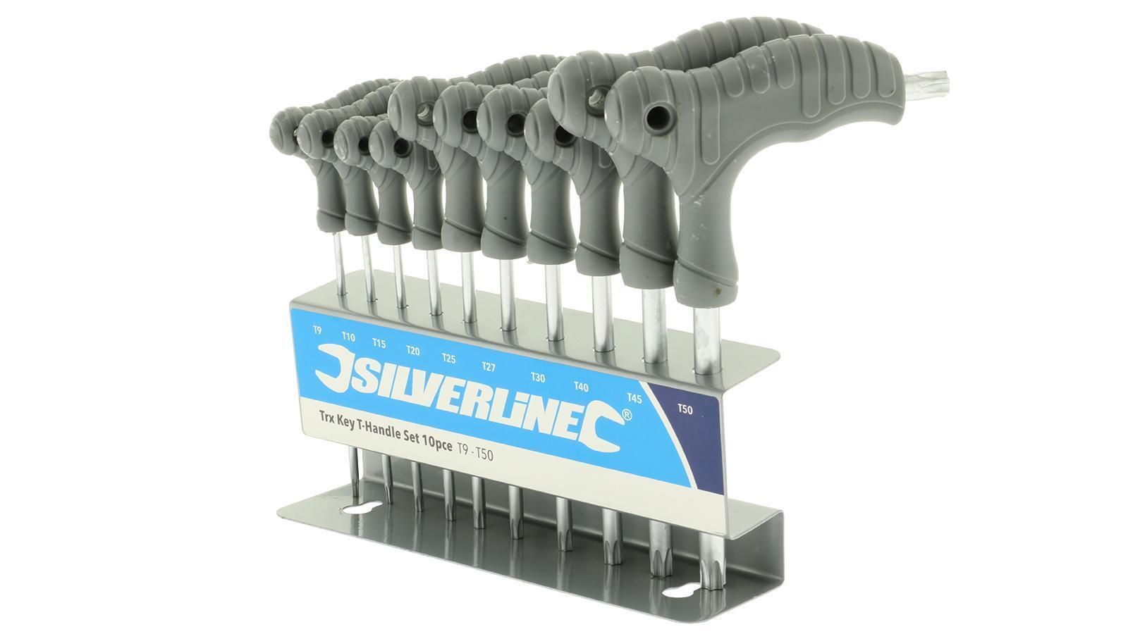 Set T-wrench Torx Silverline T9-T50, with practical wall bracket